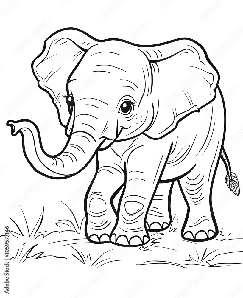 Adorable Elephant Coloring Page for Kids to Print and Color Stock ...