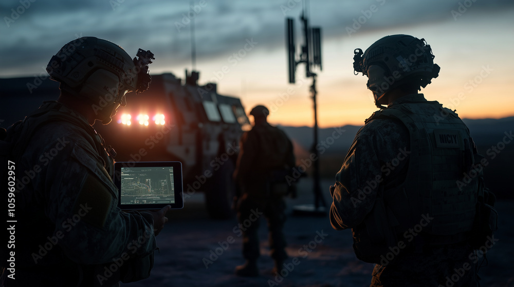 Troops stationed at a remote border outpost gather around a tablet ...