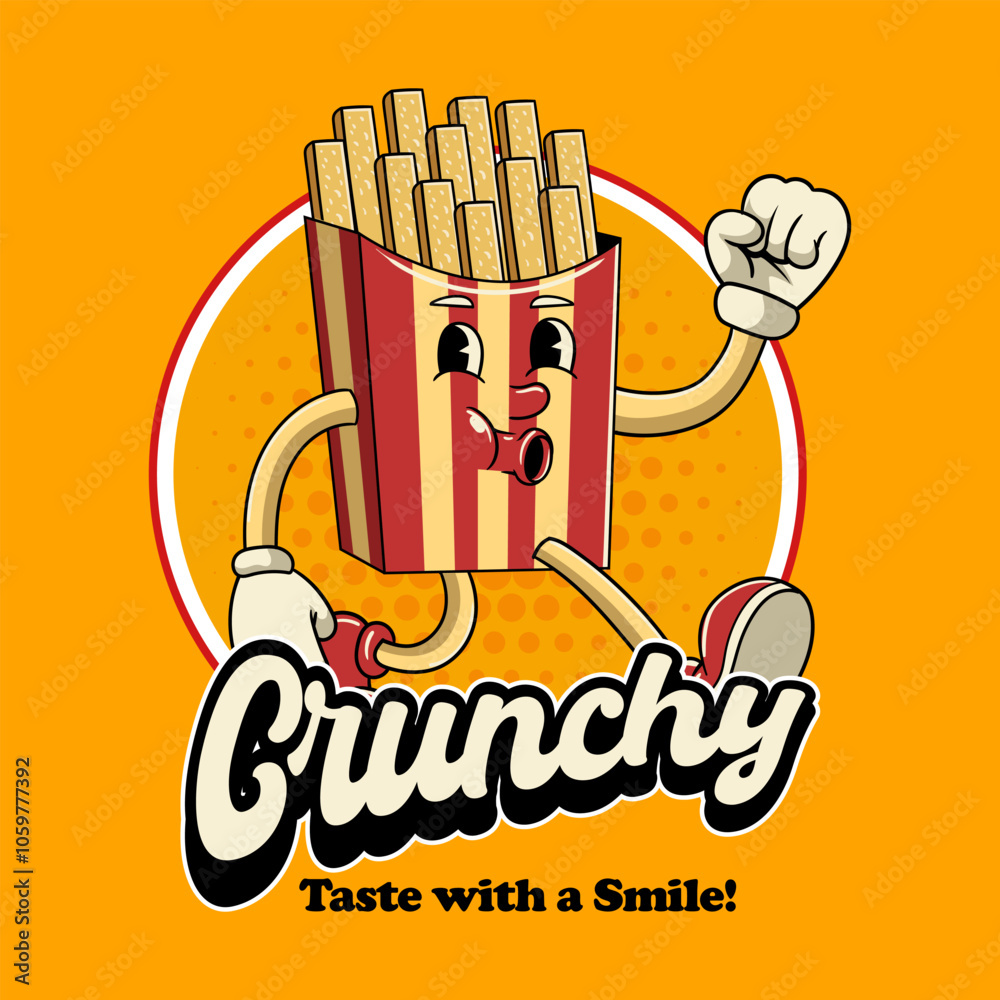 Cute Walking French Fries Food Cartoon Character Mascot Vector ...