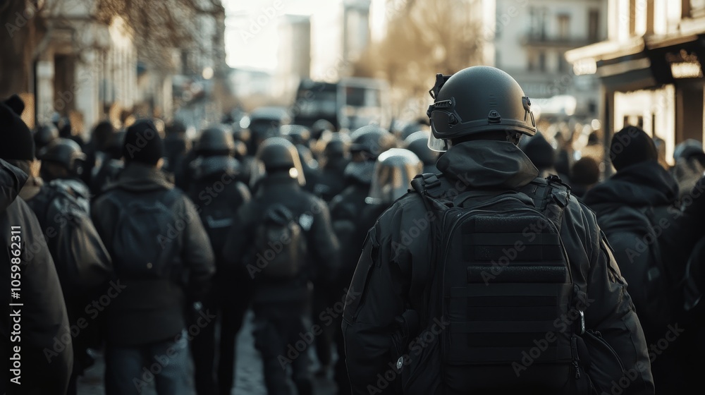 Police crs and shields confront protesters in a display of law ...