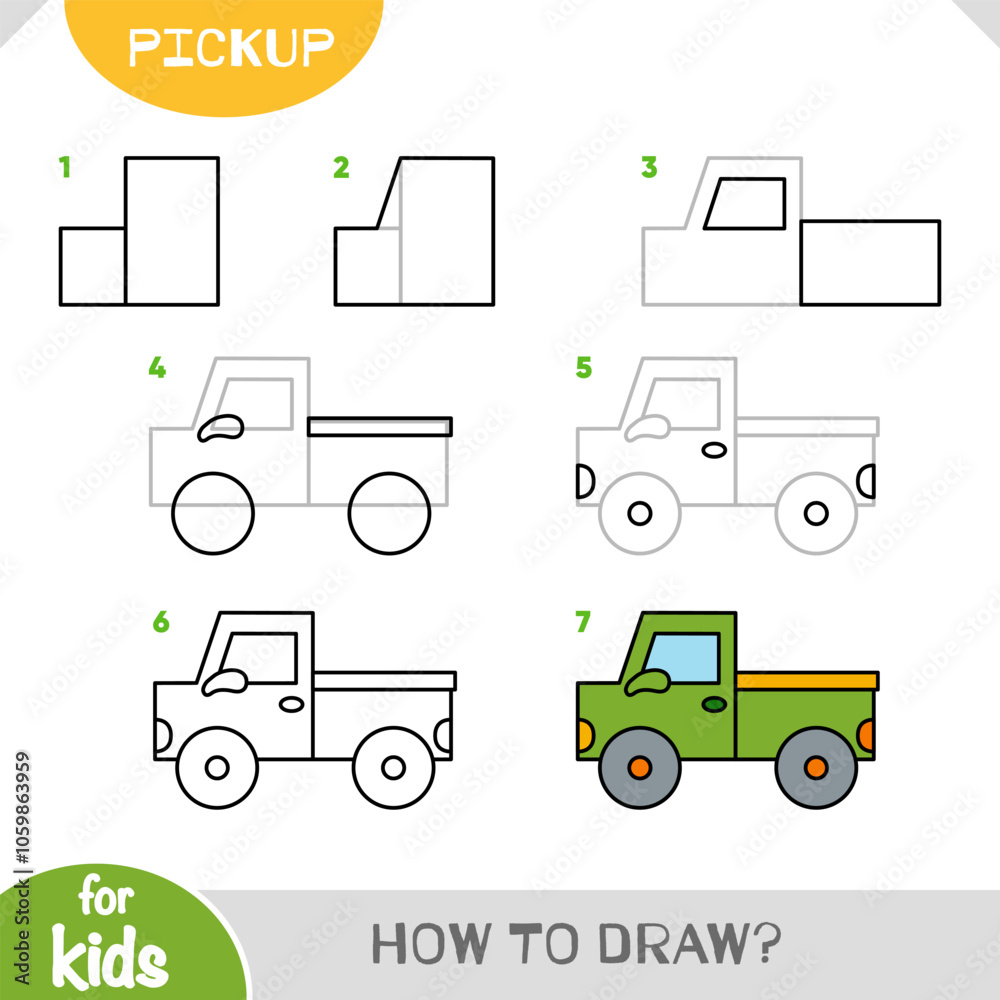 How to draw Pickup for children. Step by step drawing tutorial Stock ...