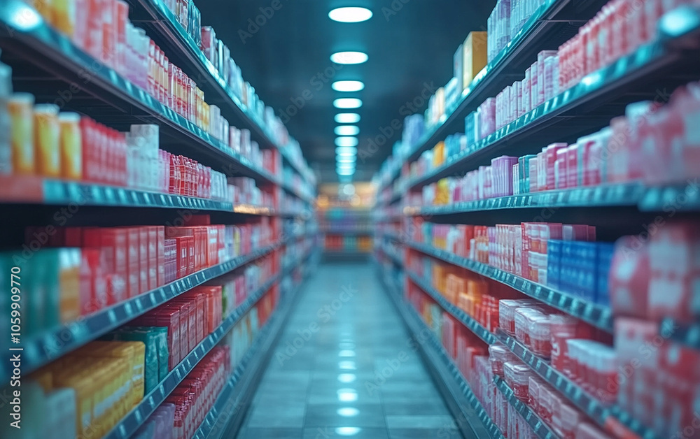 Blurry shopping shelves in supermarkets and department stores realistic ...