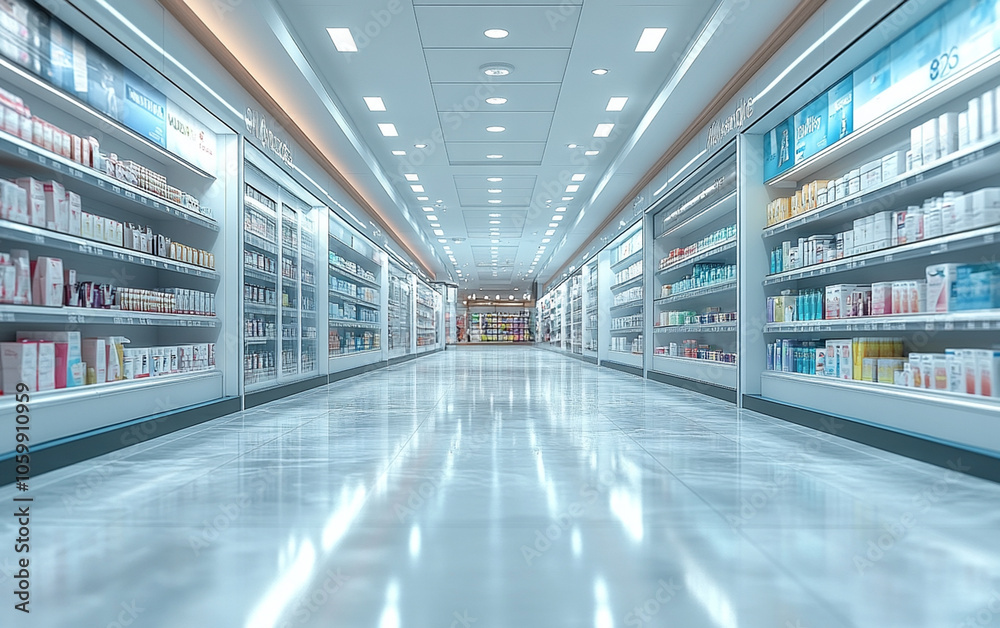 Blurry shopping shelves in supermarkets and department stores realistic ...