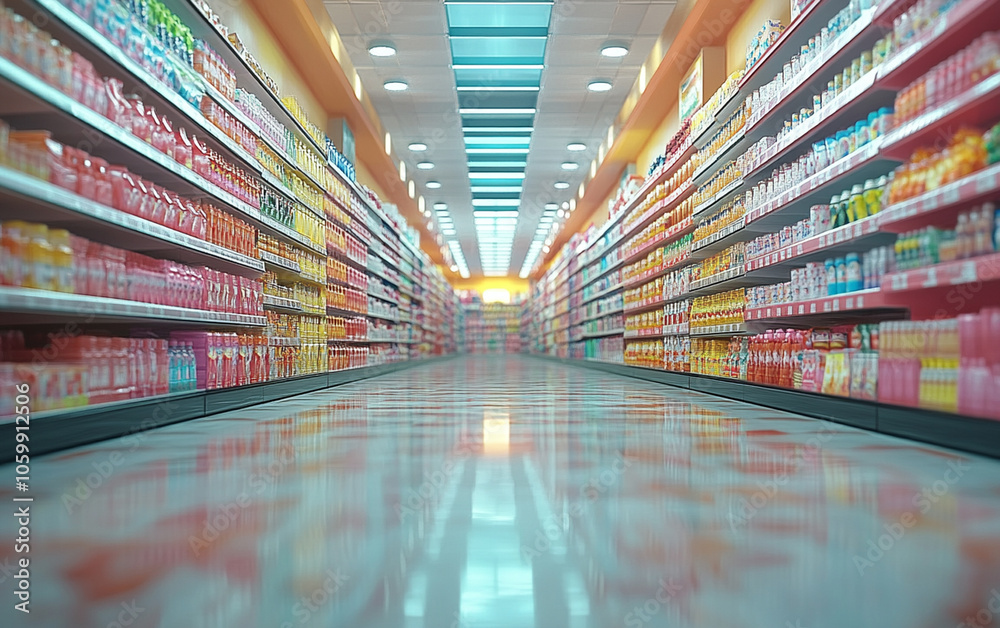 Blurry shopping shelves in supermarkets and department stores realistic ...