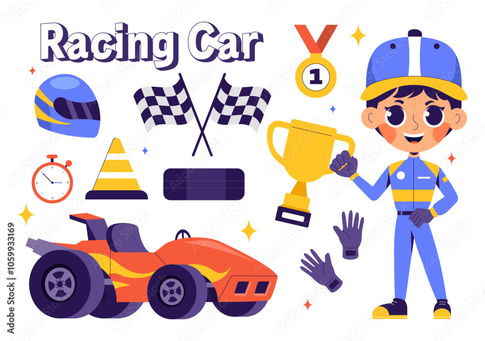 Vector Illustration of Formula Racing Sports Car Reaching the Finish ...