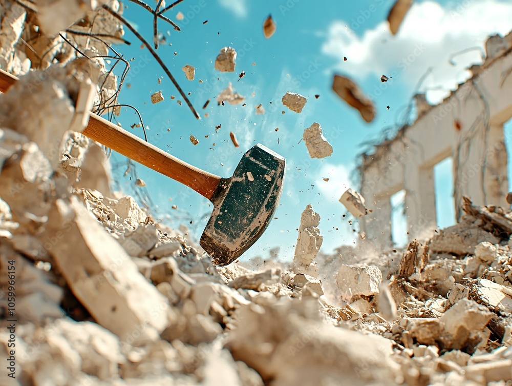 Demolition Hammer Swinging into a Building. Stock Illustration | Adobe ...
