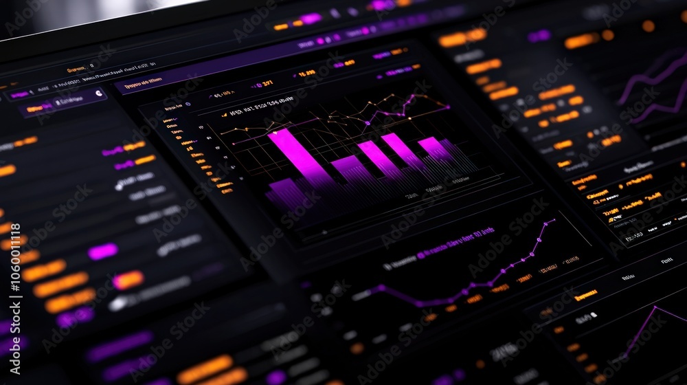 Analyzing Data Trends Visualizing Insights with Interactive Graphs in Dark Mode UI Design Stock ...