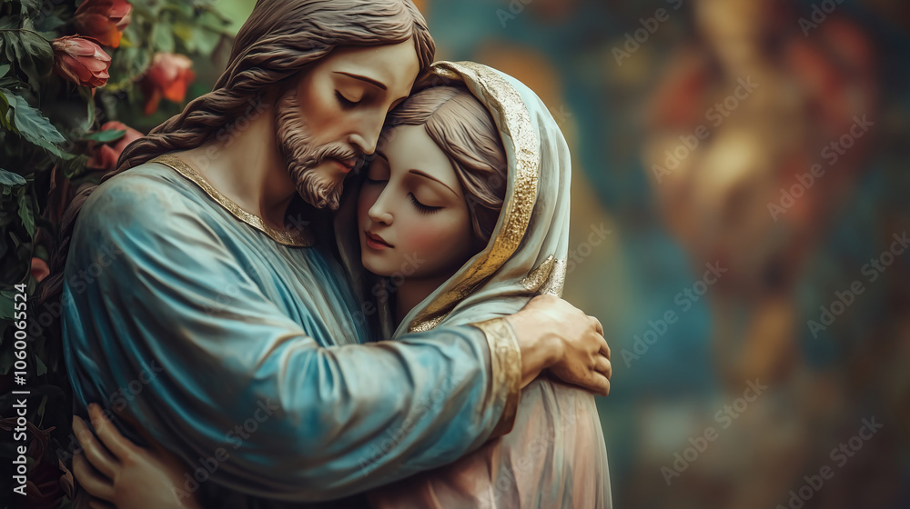 Jesus Christ embraces the Virgin Mary Stock Illustration | Adobe Stock