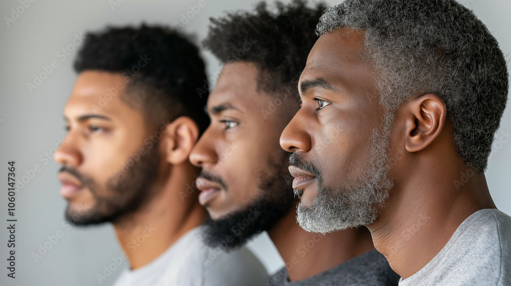 A side view close-up shot group of Black men in their late thirties ...