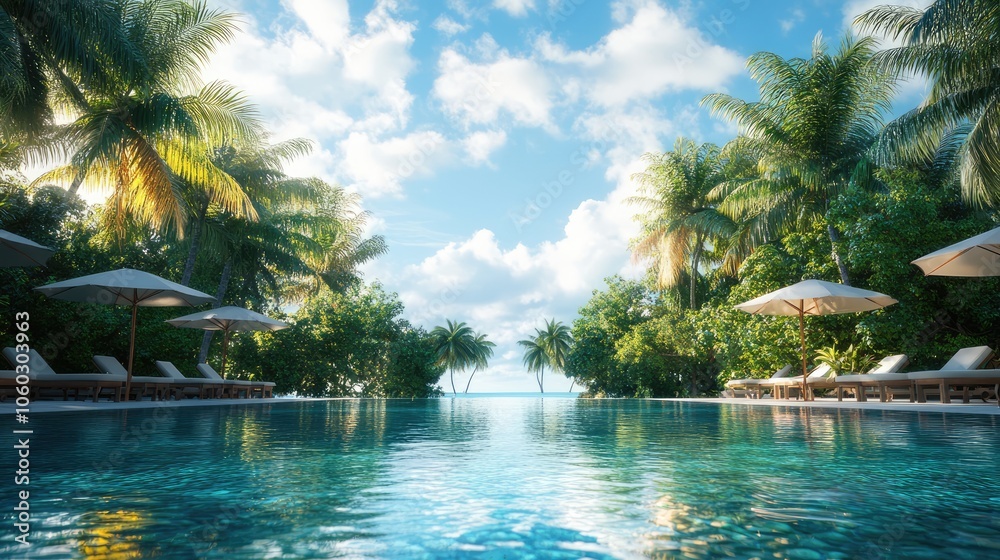 High-resolution render of a luxurious tropical resort in the Maldives ...