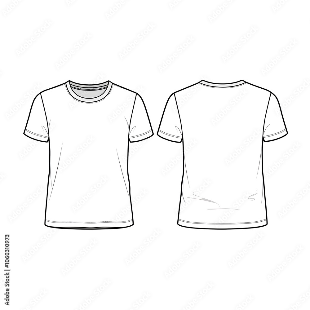 T-shirt Front and Back View Template, Minimalist T-Shirt Outline, Blank ...