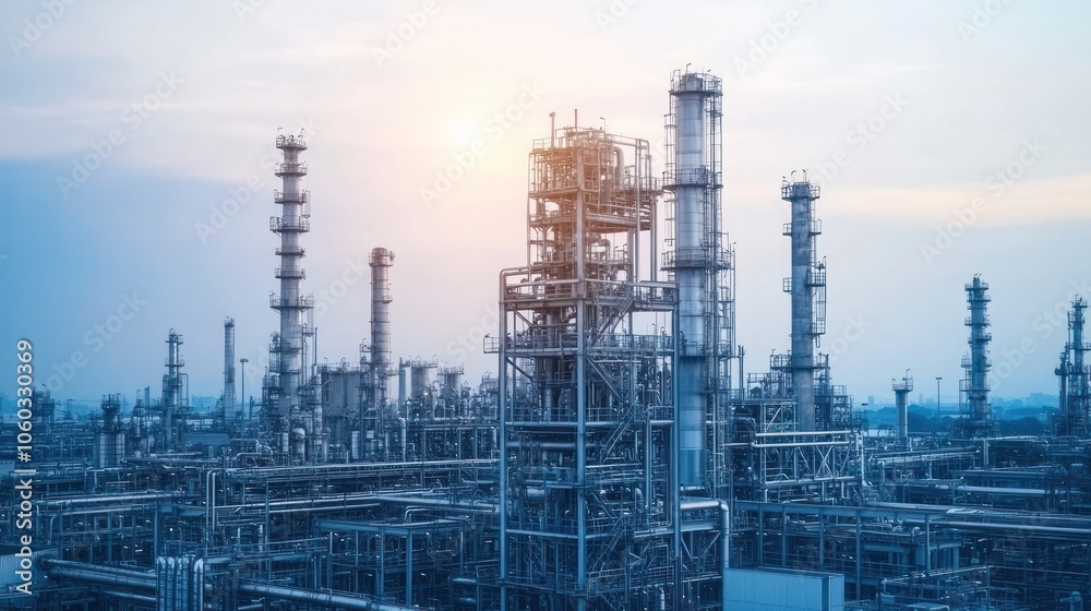 High-tech fuel refinery plant with sleek pipelines, cutting-edge fuel ...