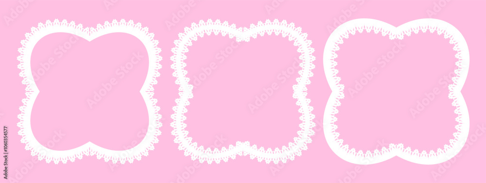 Three decorative white asymmetrical frames. Lace-like intricate pattern ...