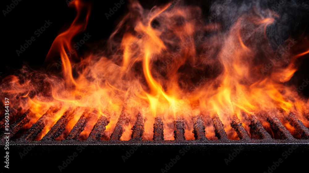 Grill flames dancing with heat radiating from barbecue, creating ...