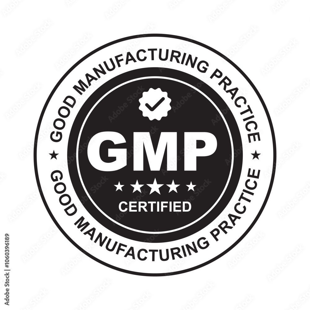 GMP Certified label ,Good Manufacturing Practice Black Round Circle ...