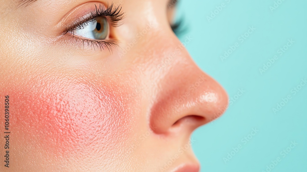 Zoomin on a person with rosacea, showing red, sensitive skin across the ...