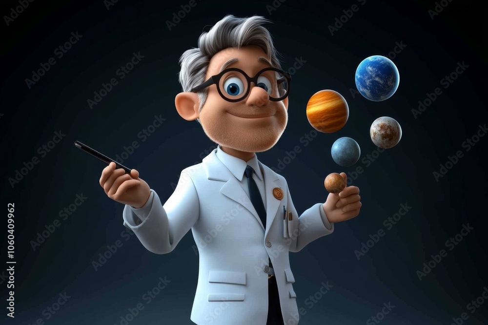 a 2D cartoon illustration of a teacher holding a pointer and explaining ...