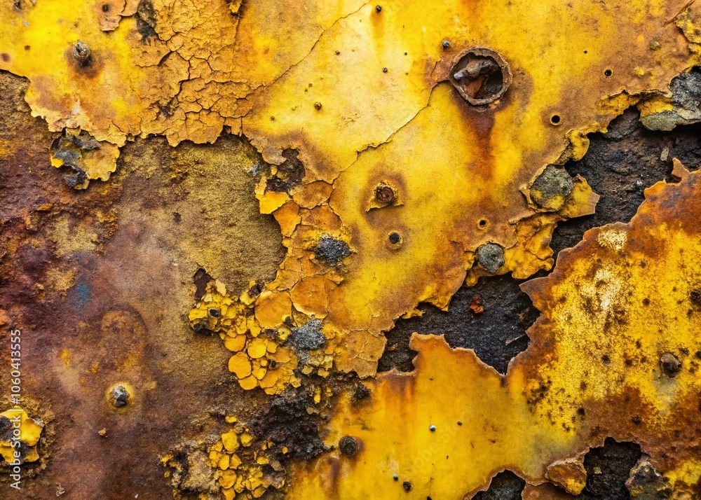 Aerial View of Rusty Metal Surface Textures in Yellow and Black ...