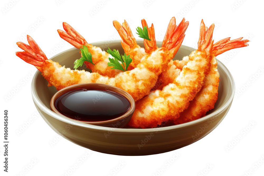 Tempura shrimp with dipping sauce, PNG isolated on transparent ...