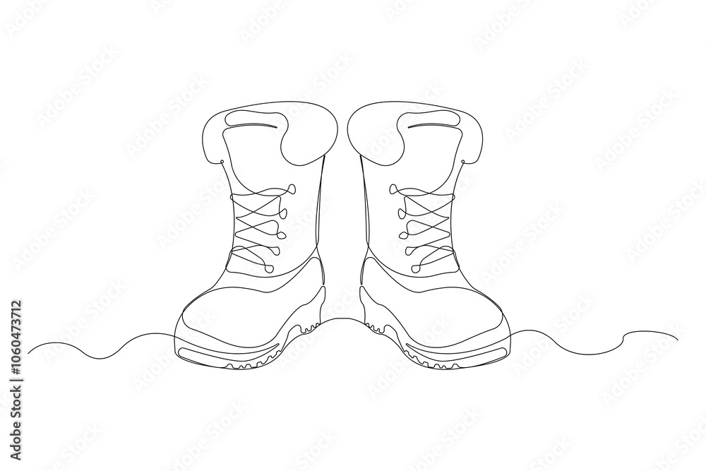 Continuous line art drawing of boots. Minimalist hiking boots ...