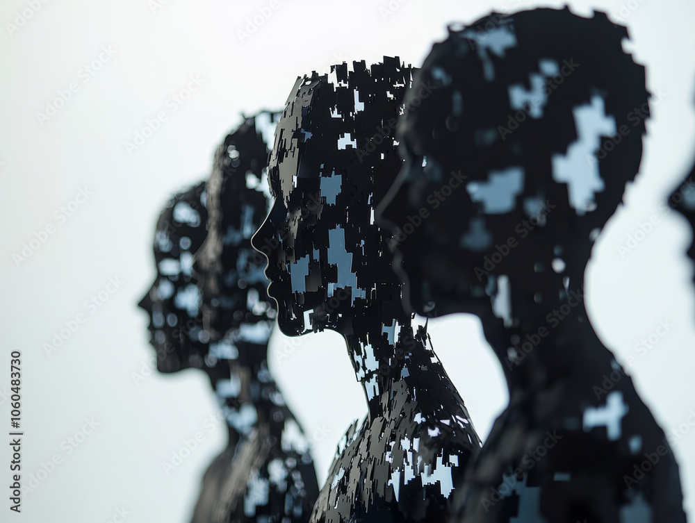 Silhouette figures representing global community united by digital ...