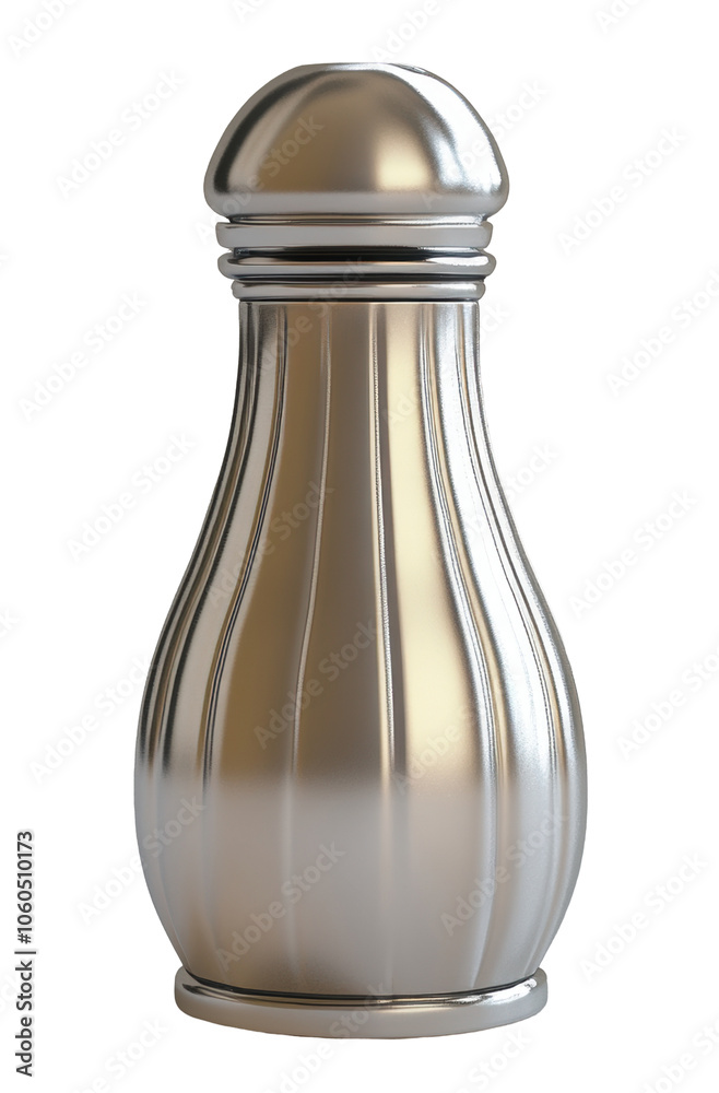 Elegant metallic salt shaker with a reflective finish, isolated on ...