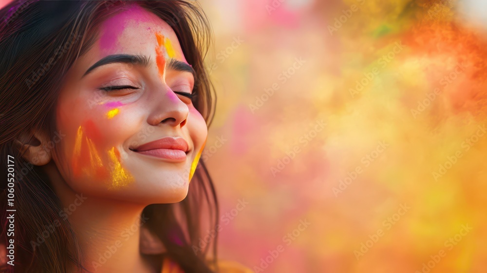 Joyful Holi celebration with vibrant colors and blissful expression ...