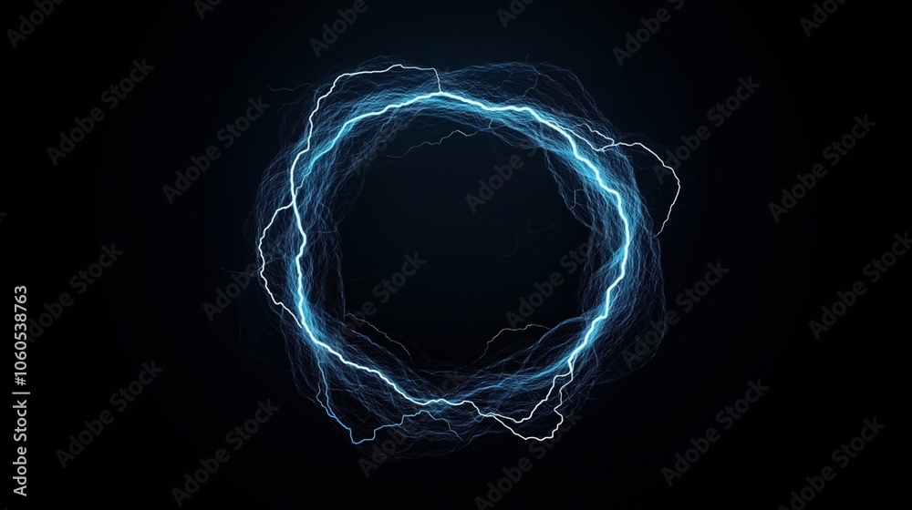 Abstract digital art featuring a circular blue lightning bolt pattern ...