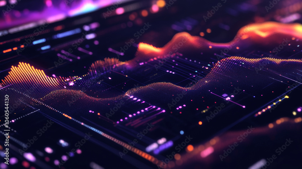 Futuristic interface displaying real time data analytics with vibrant colors and dynamic ...