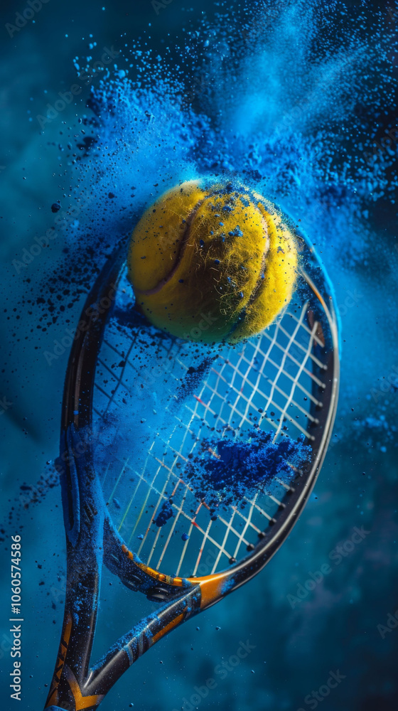 vibrant yellow tennis ball collides with racket, creating stunning ...