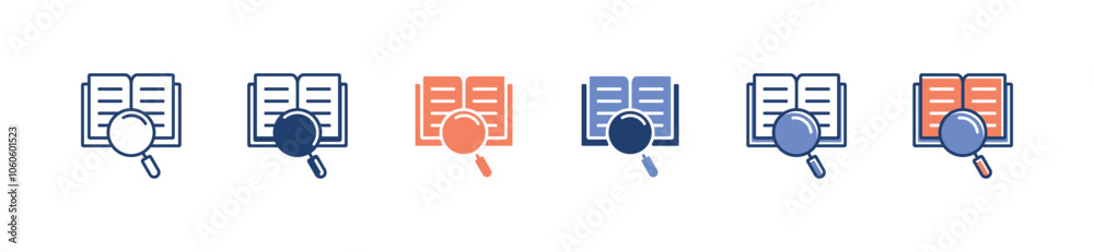 simple open book magnifier icon set education literature magnify ...