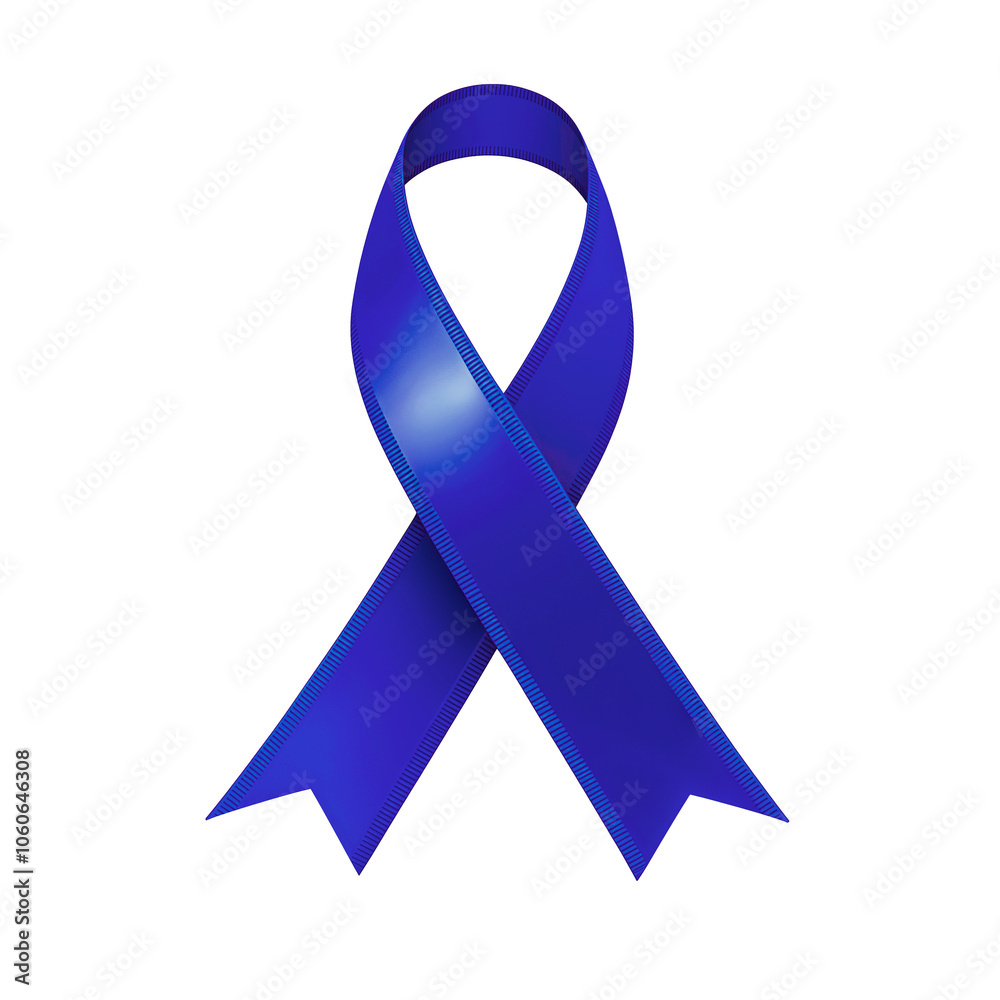 Dark blue ribbon over a transparent background. Symbol of colon cancer ...