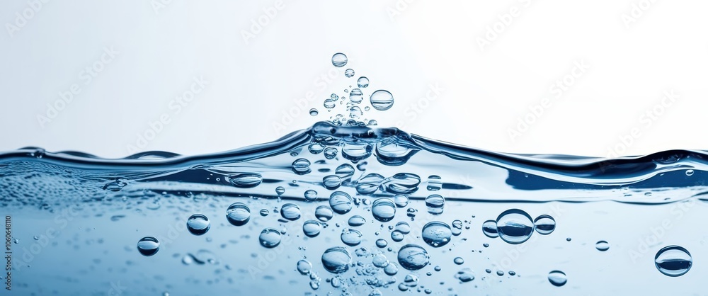 underwater scene, water surface, air bubbles rising, clear blue water, ripples, transparent ...