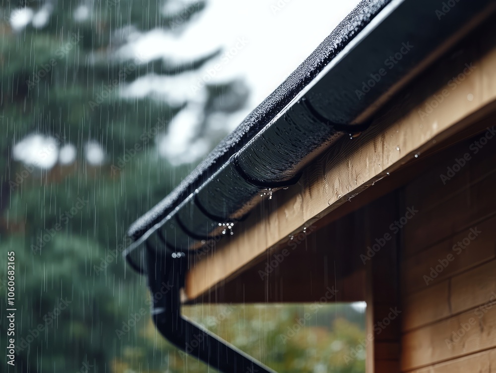 This view showcases a welldesigned gutter drainage system on a wooden ...