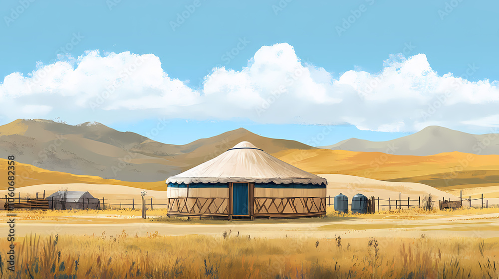 Mongolion yurt wallpaper. Mongolian Steppe Nomads. Illustration Stock ...