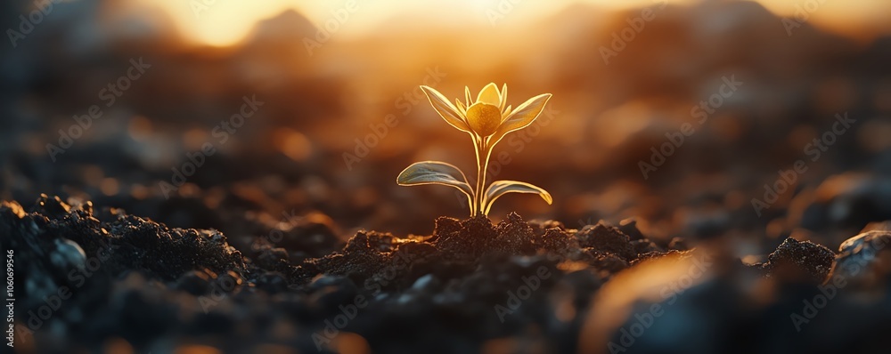Visual representation of a small sprout breaking through soil ...