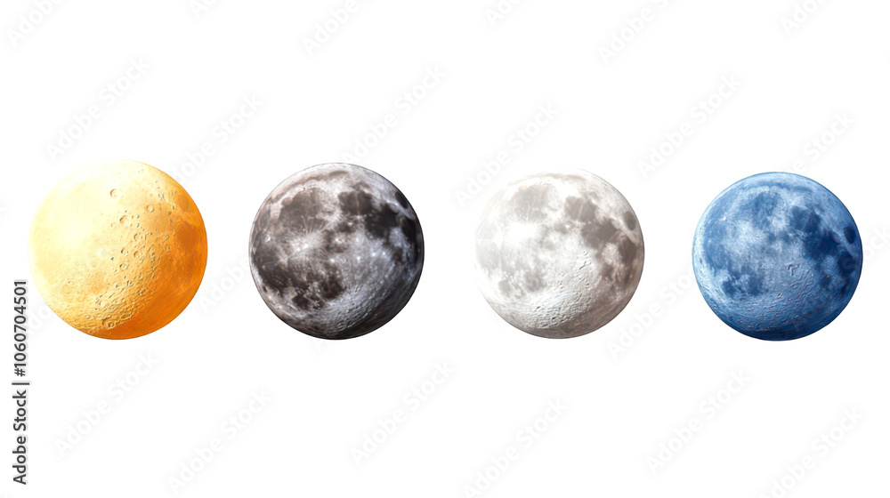 Phases of the moon in color variations isolate on transparent ...