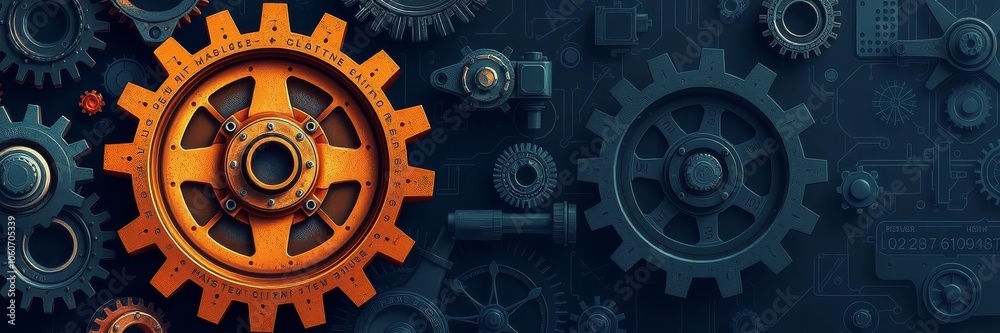 An abstract background of interconnected metallic cogs creating a ...