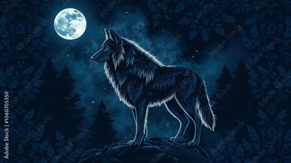 Abstract wolf wallpaper design with a majestic wolf howling at the full ...