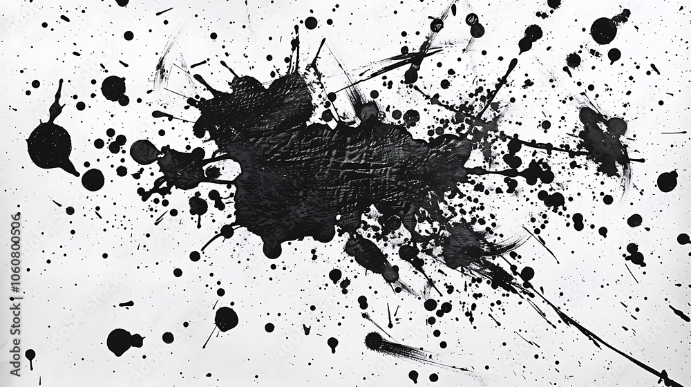 Ink splatter on a white canvas with detailed textures and splashes ...