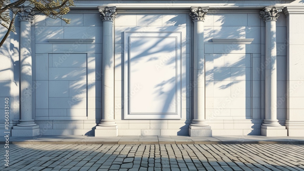 Classical architecture, grand columns, white marble facade, sunlit ...