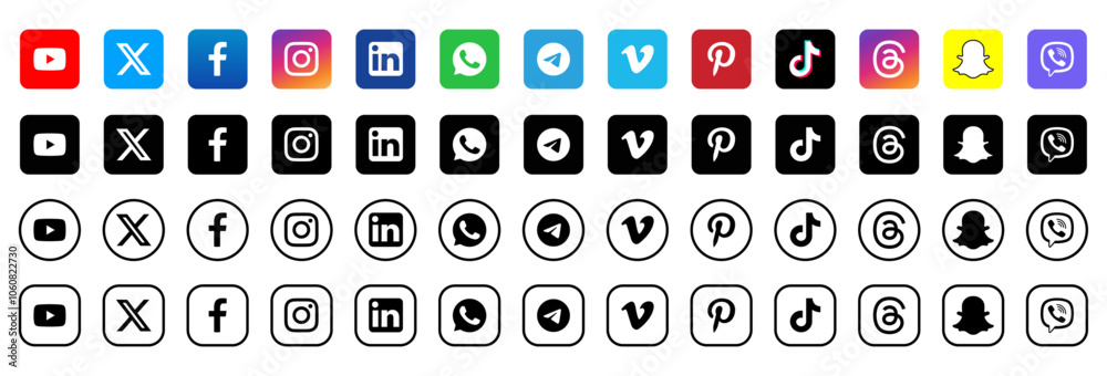 social media icon set: includes X, Threads, Instagram, Facebook ...