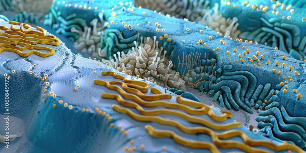 Blue and yellow ocean scene with many different types of sea creatures ...