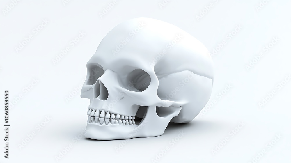 Realistic human skull on a white background, showing detailed bone ...