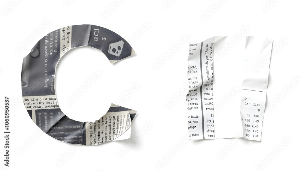 C alphabet torn from a magazine paper on white background. Ransom note ...