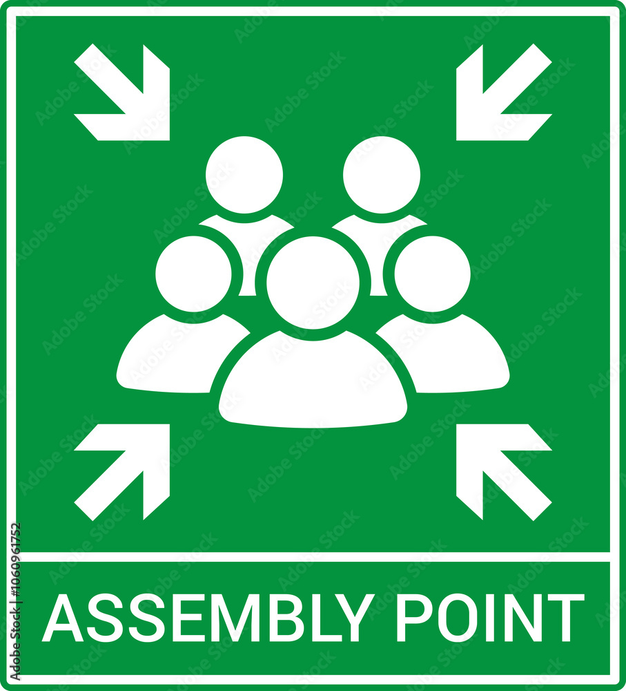 Emergency evacuation assembly point sign. Assembly point icon. Safety ...