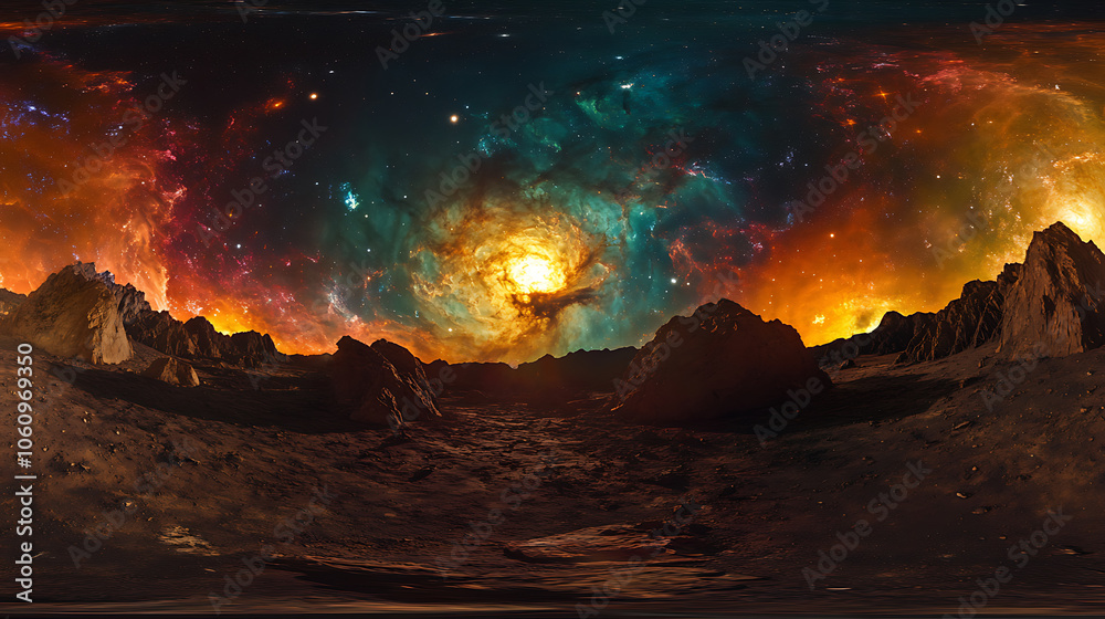360 degree equirectangular panorama of colorful nebula and galaxy in ...