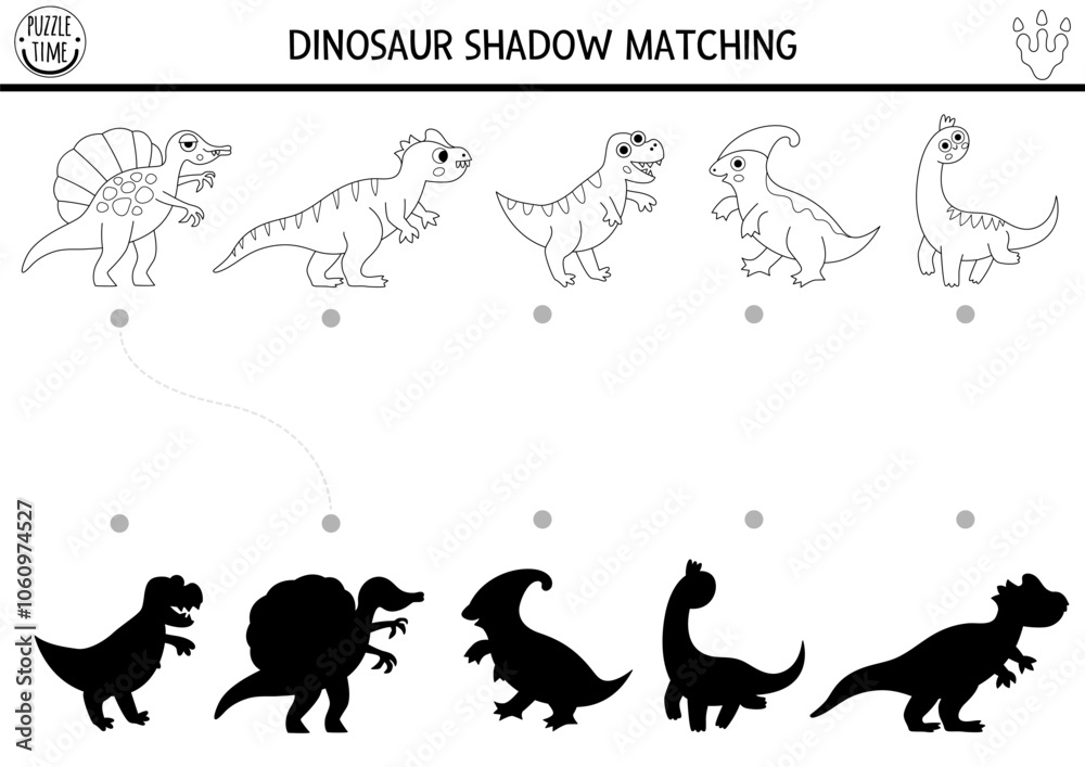Dinosaur black and white shadow matching activity with animals ...
