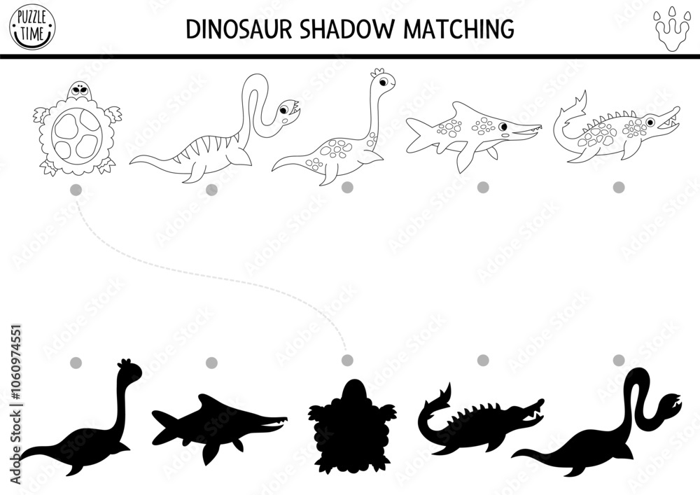 Dinosaur black and white shadow matching activity with water animals ...