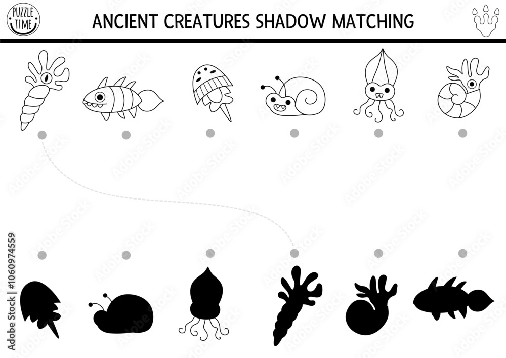 Dinosaur black and white shadow matching activity with ancient water ...